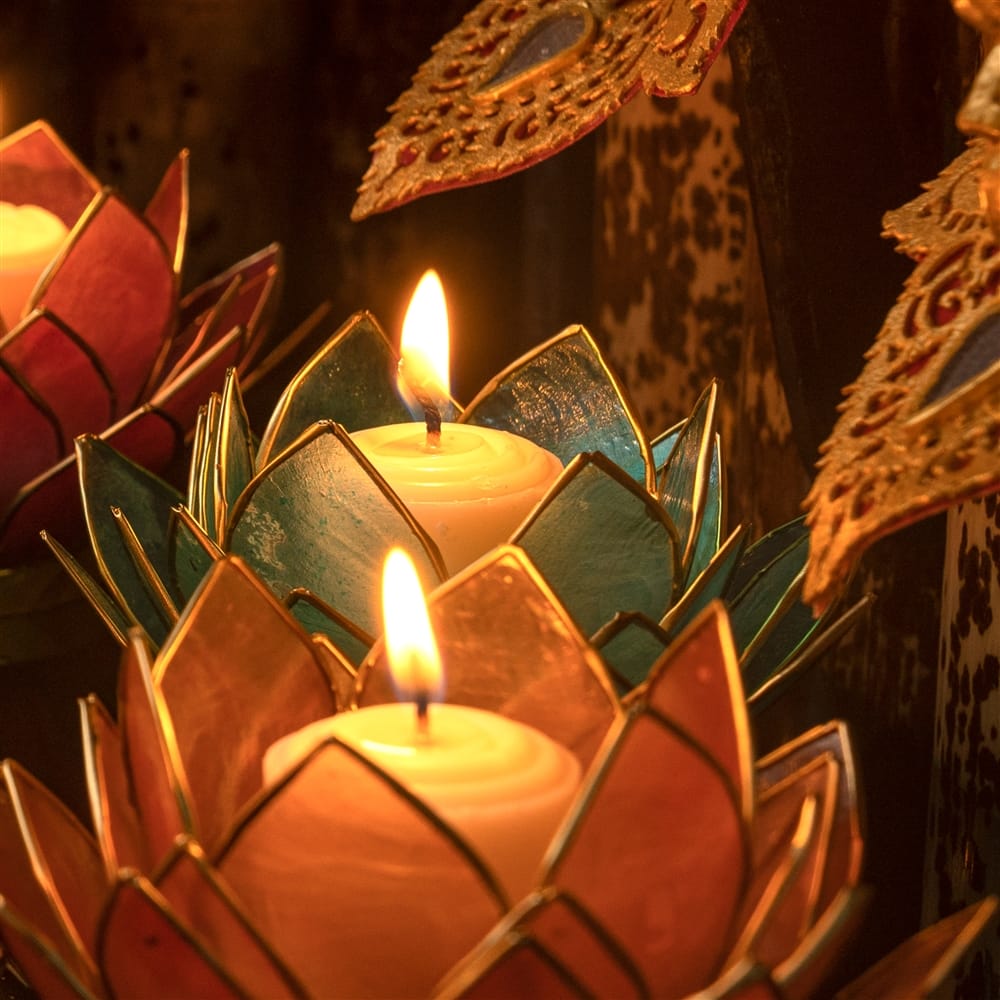 Lotus theelichtje Capiz schelp blauw | Adelea